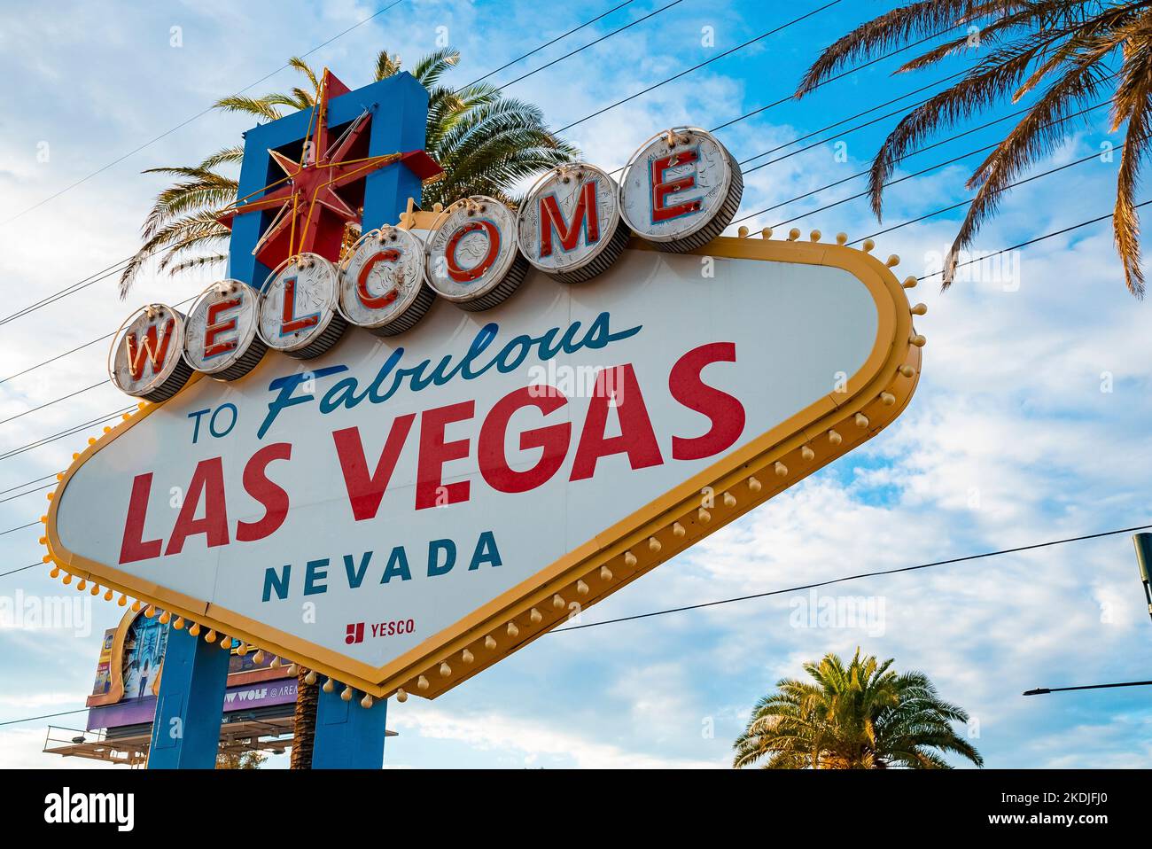 Entrance signboard of Las Vegas with cloudy sky in background Stock ...
