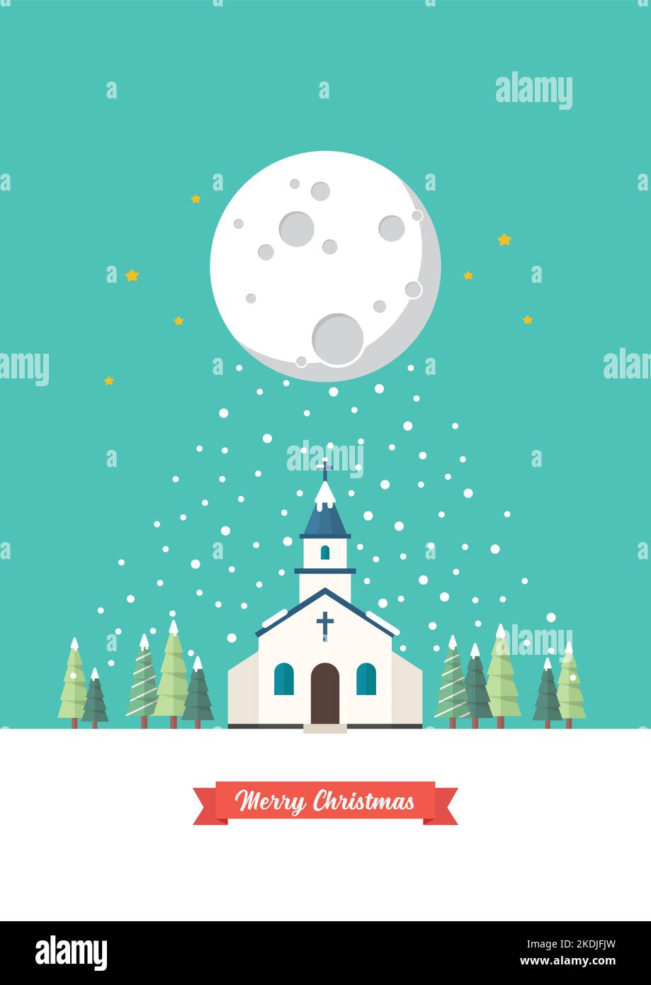 Church in winter season poster. Vector illustration Stock Vector Image ...