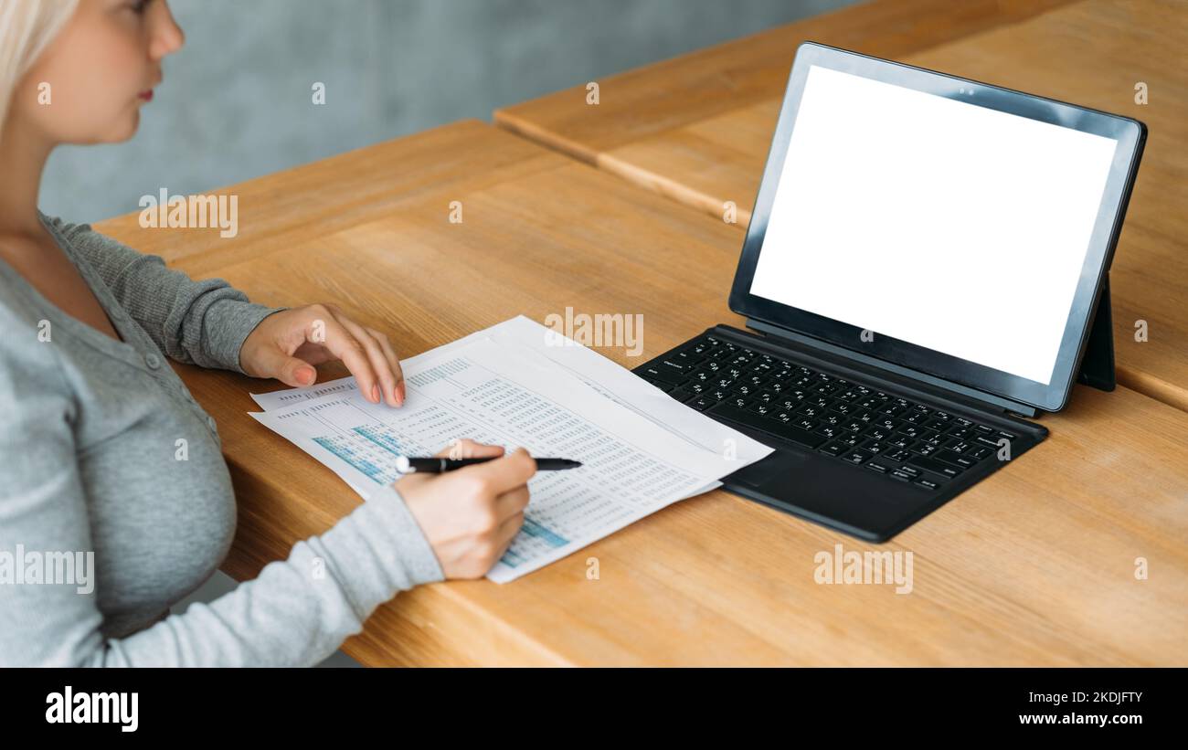 accountant manager computer mockup office work Stock Photo - Alamy