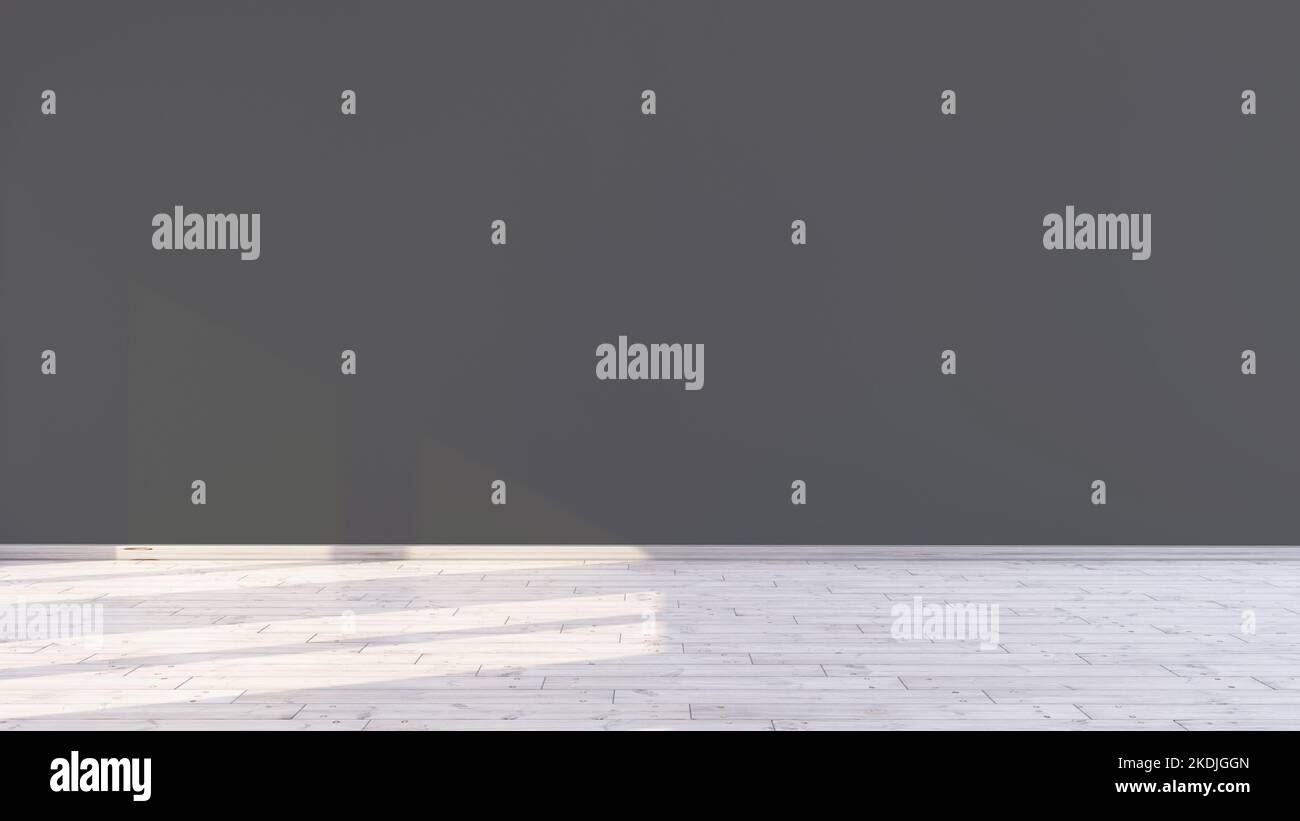 Empty dark gray wall in a room with sunlight through the window 3d ...