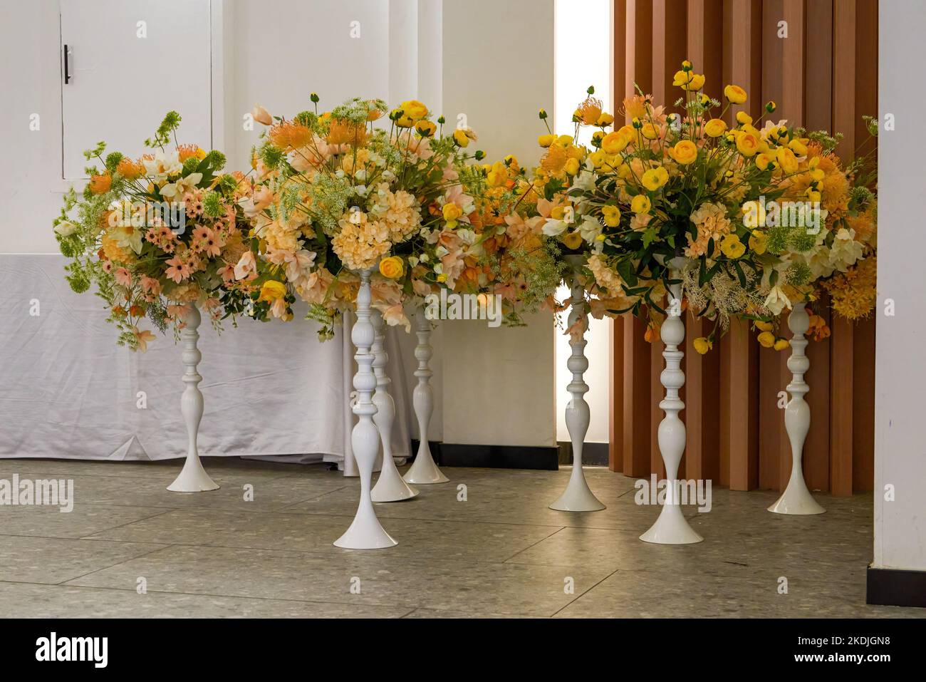 Close-up of various fake flowers placed at wedding scene Stock Photo ...