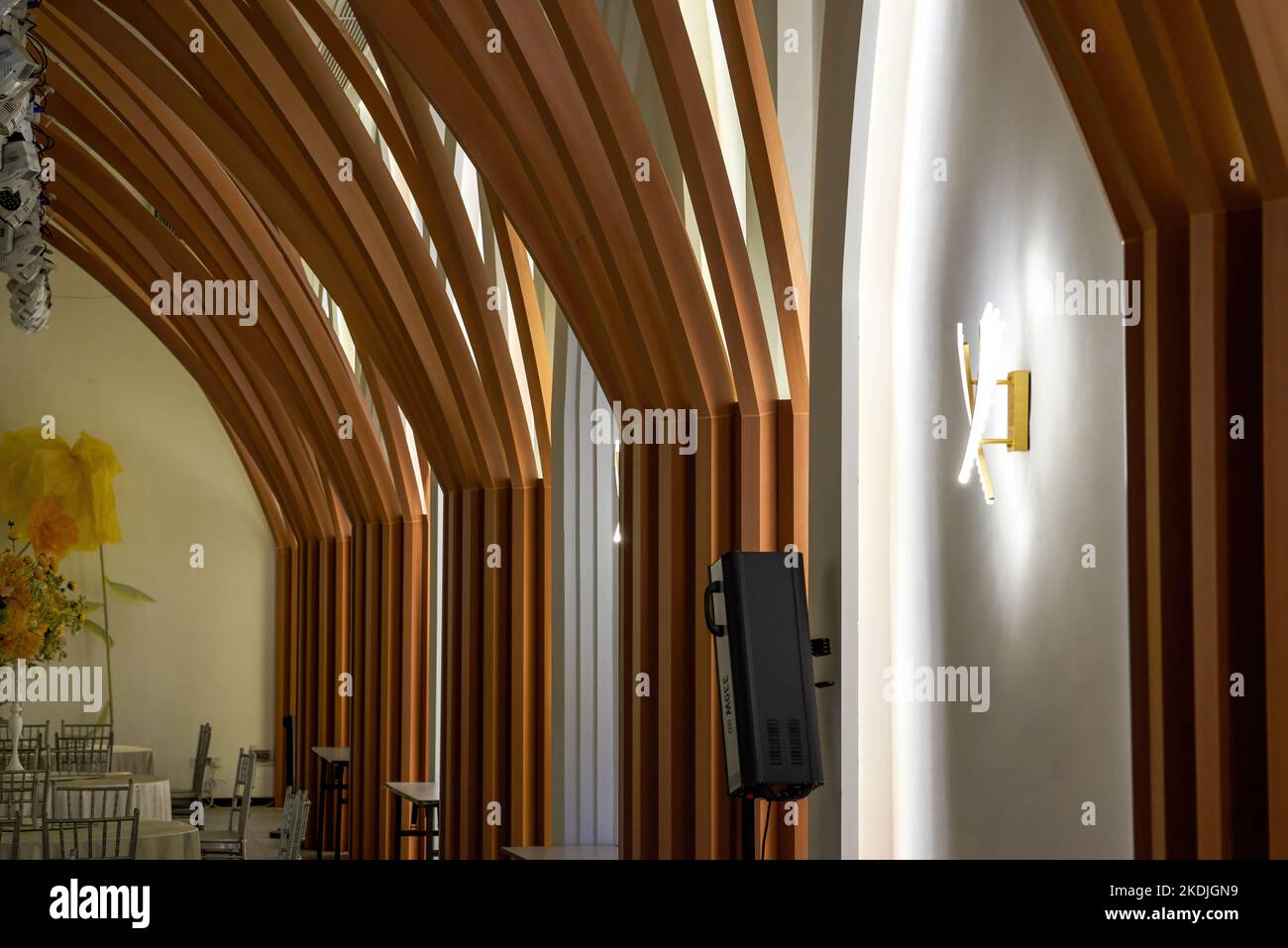 interior modern wood strip design landscape Stock Photo - Alamy