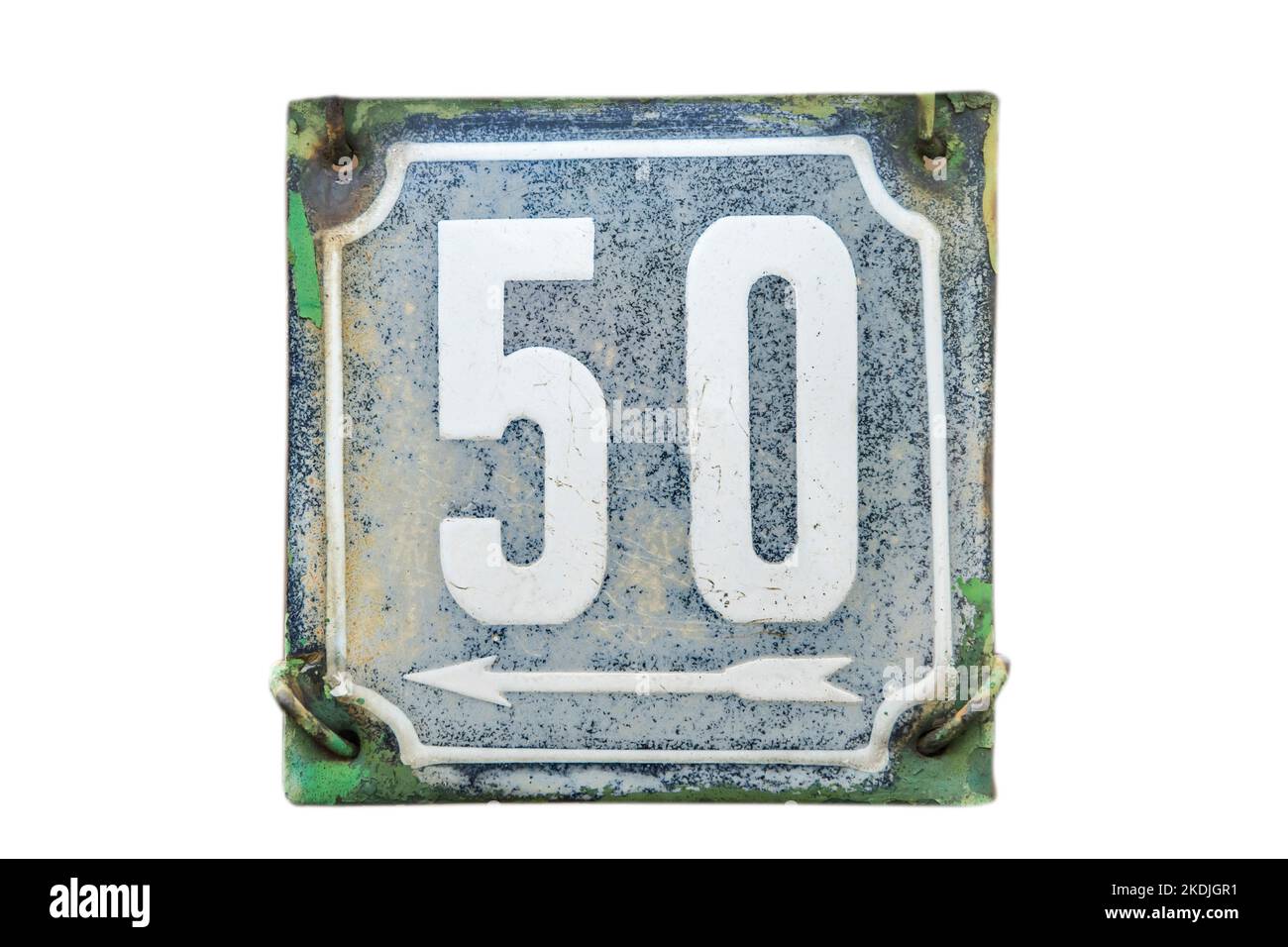 Weathered grunge square metal enameled plate of number of street ...