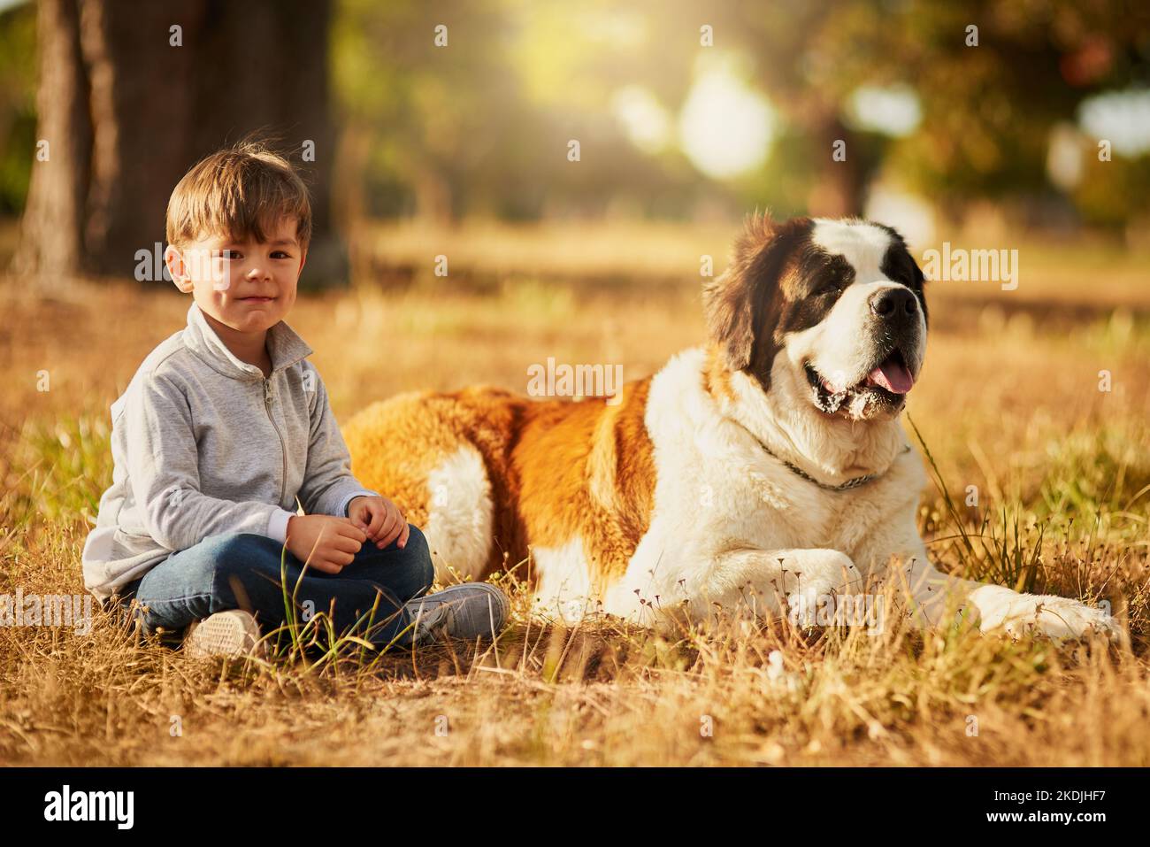 Me and my constant companion. Portrait of a cute little boy sitting on ...