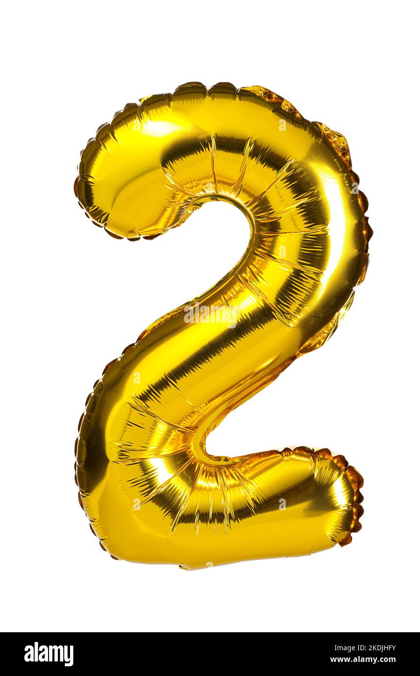 Helium golden balloon number two,2 . Isolated on white Stock Photo - Alamy