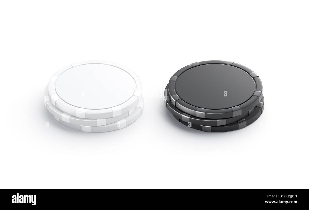 Blank black and white plastic round chip mockup stack, isolated, 3d ...