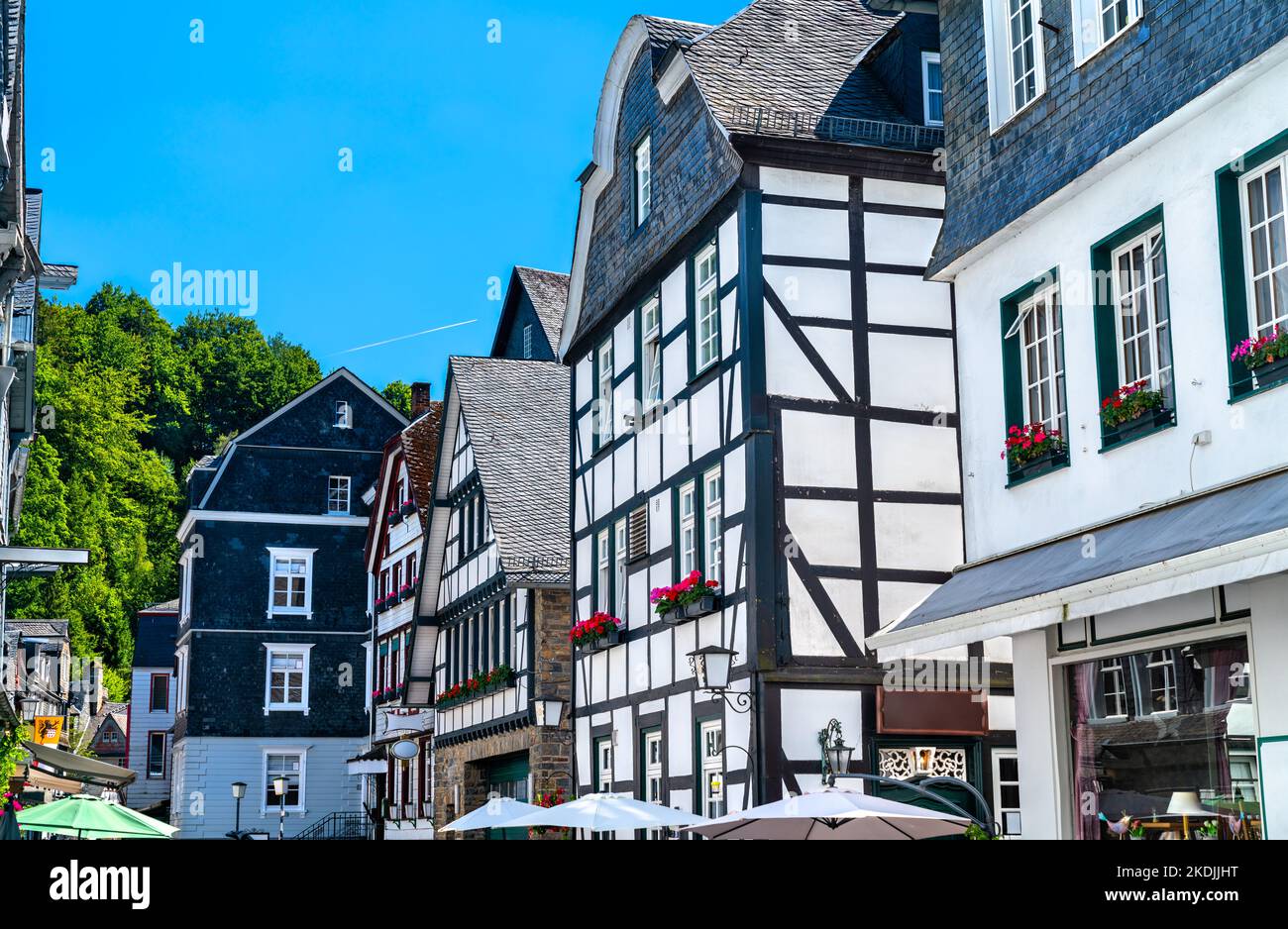 Traditional architecture of Monschau in North Rhine-Westphalia, Germany ...