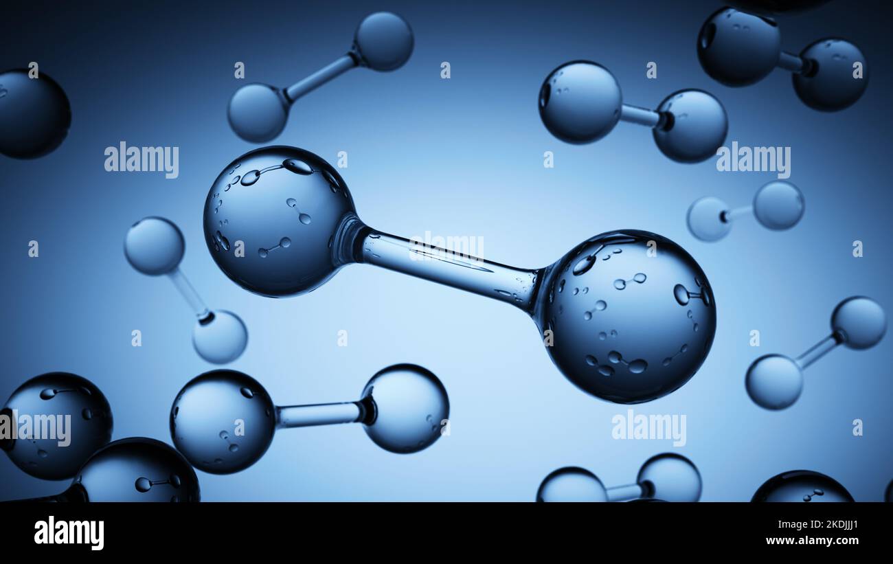 Abstract multiple molecules float in blue clear background with ...