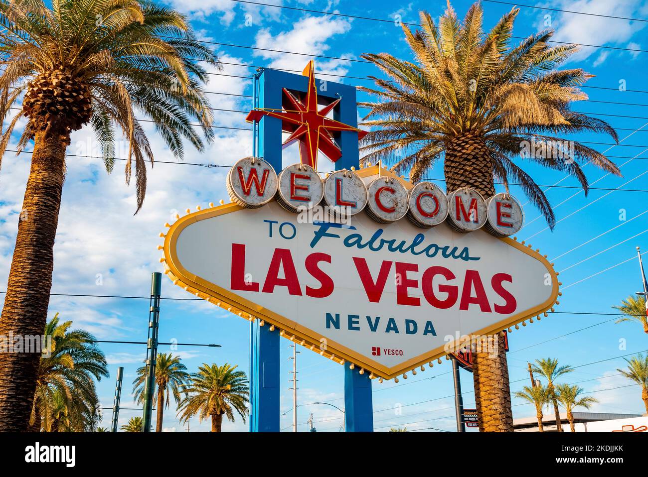 Beautiful creative welcome signboard of Las Vegas with palm trees in ...