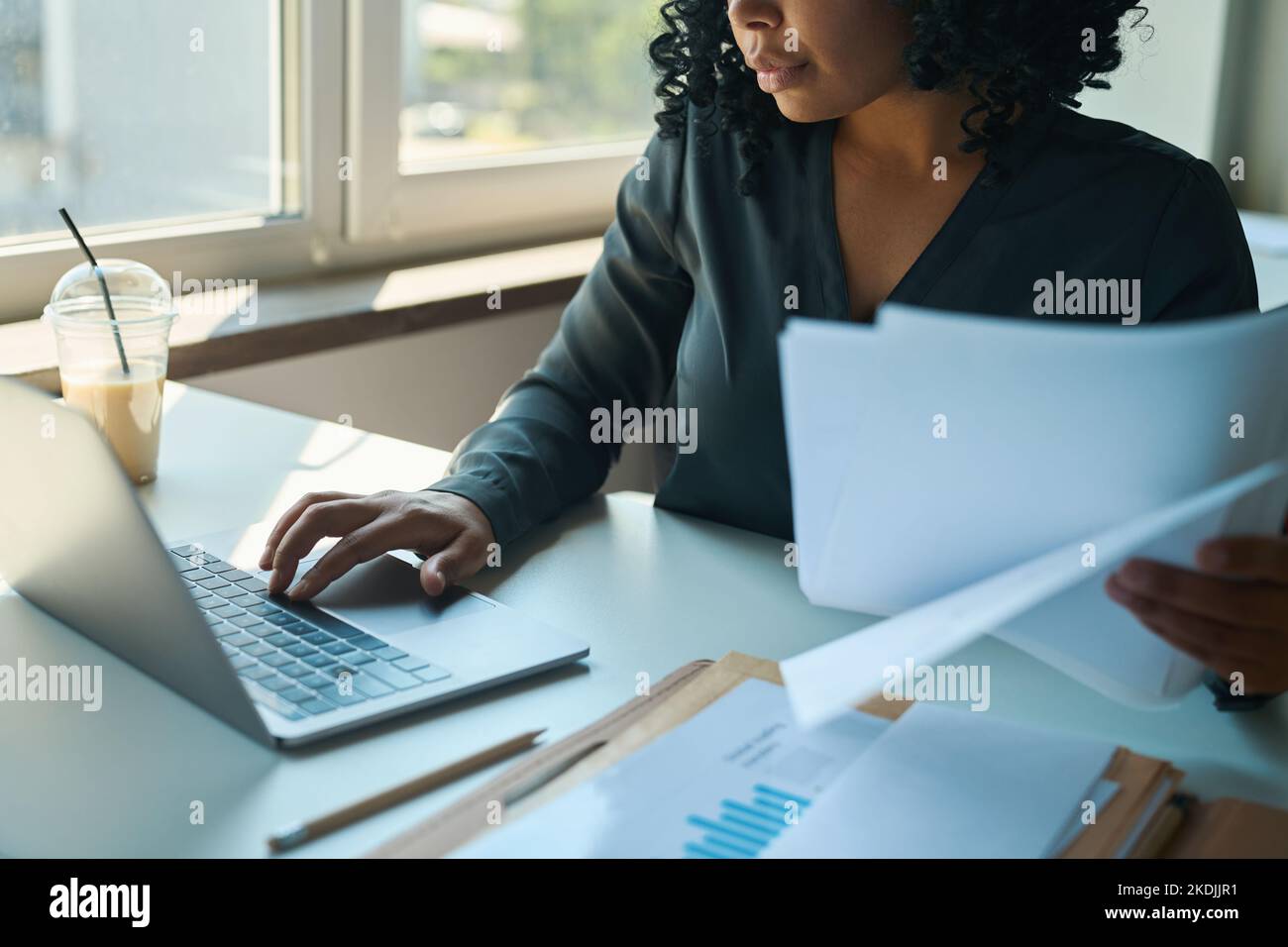 Office female worker typing text on computer Stock Photo - Alamy