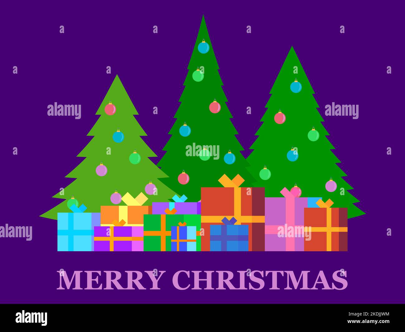 Decorated Christmas tree with gift boxes. Gifts under the tree. Merry ...