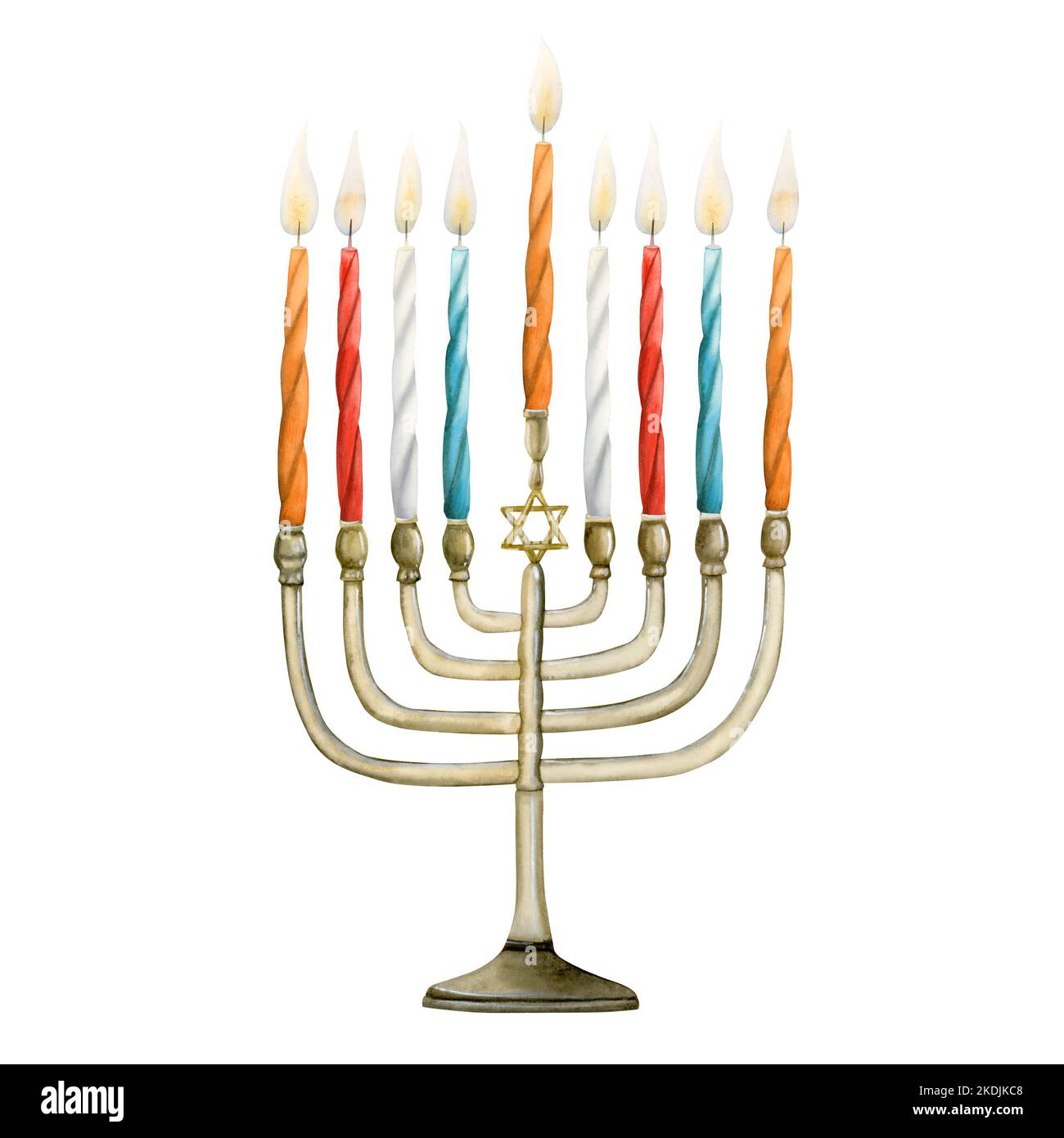Watercolor Hanukkah menorah with candles illustration for Chanukkah ...