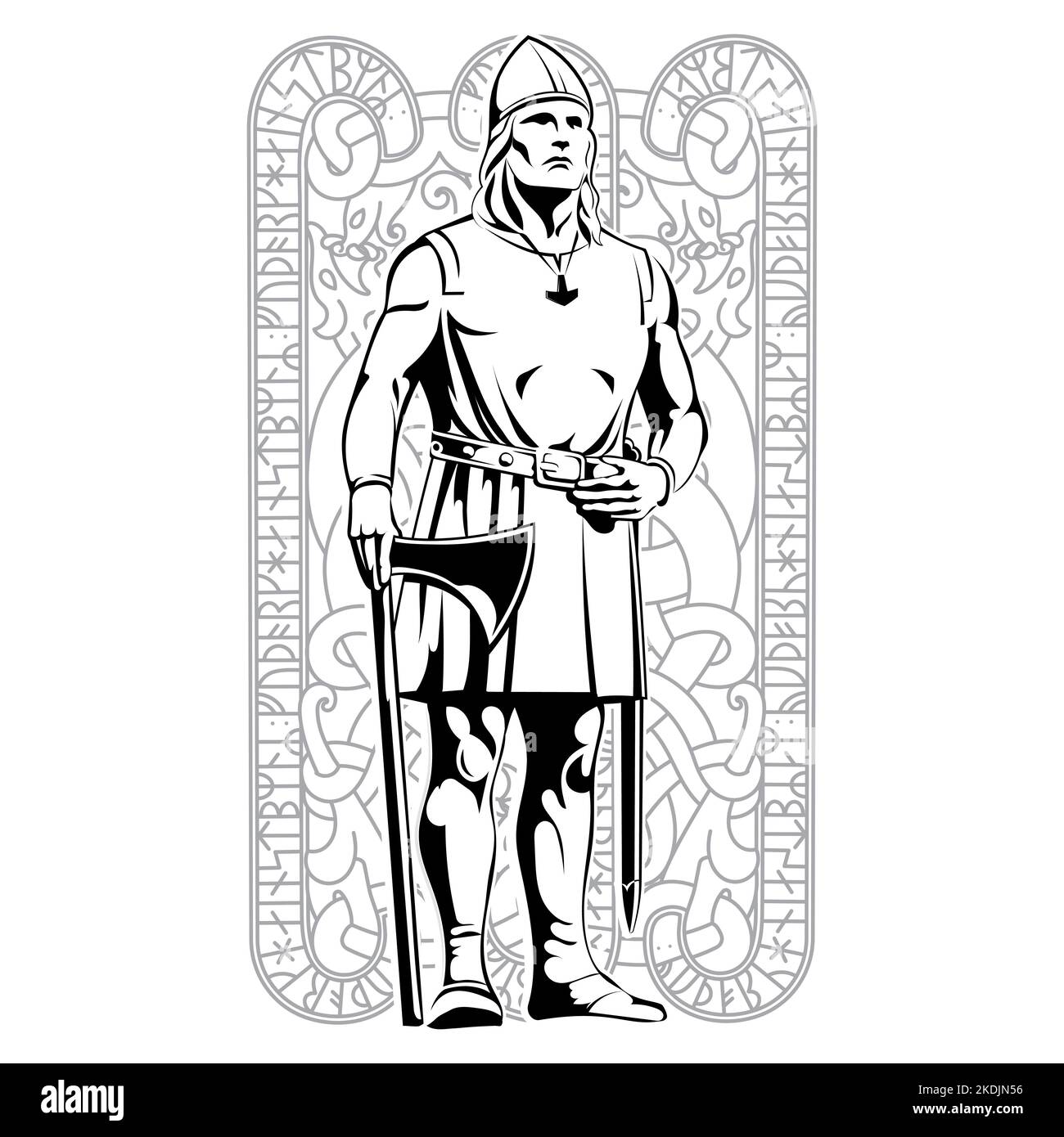 Viking design. Old Norse warriors with axe and sword Stock Vector Image ...