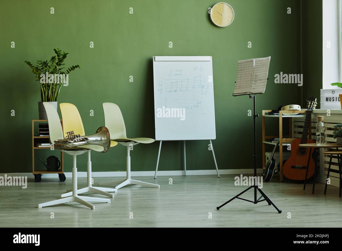 Interior of spacious room or classroom for lessons of learning to play ...