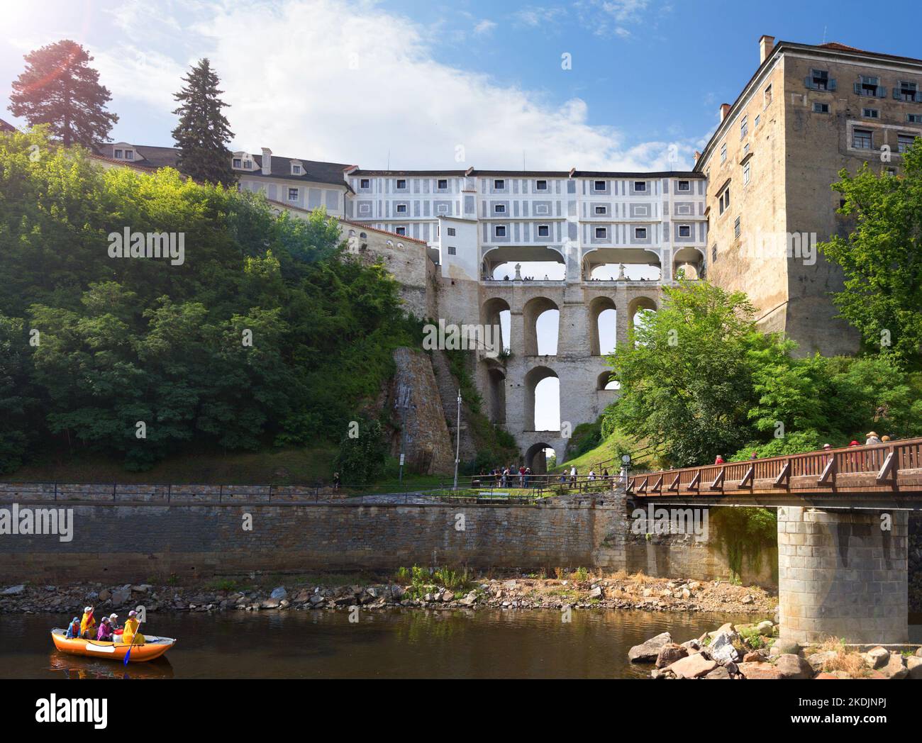 The three-storied covered arched bridge, Cloak bridge. South Bohemia ...