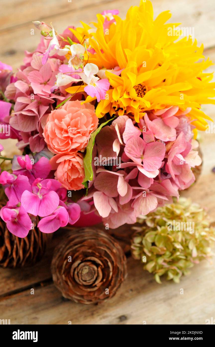 Bunch of yellow and pink flowers, Perennial sunflower, Sweet pea ...