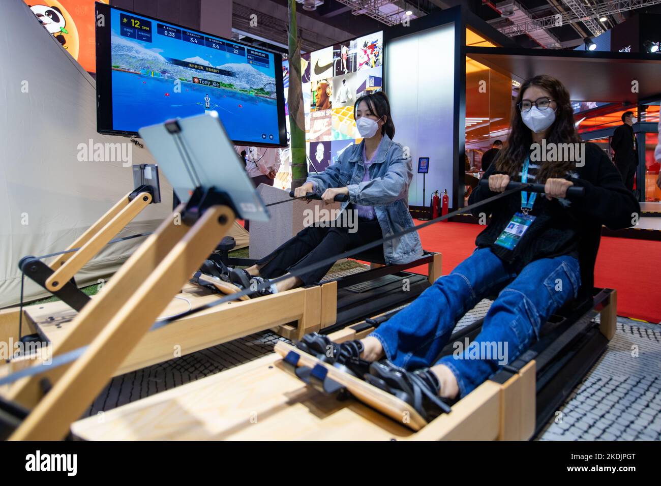 Boating machine in Decathlon booth, Shanghai, China, 6 November, 2022 ...