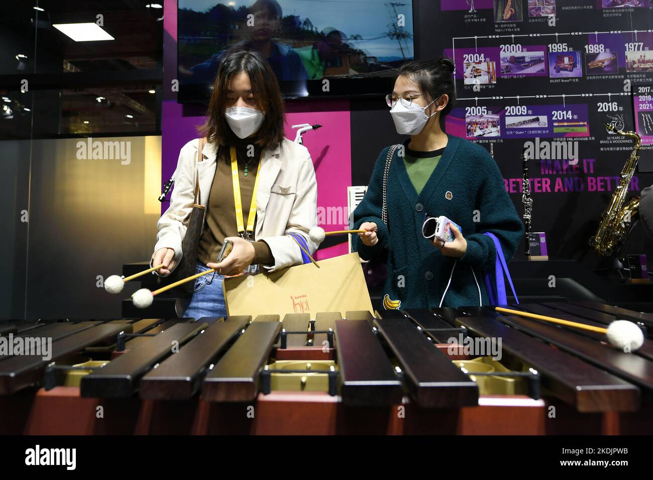 Percussion instruments in Yamaha booth, Shanghai, China, 6 November ...