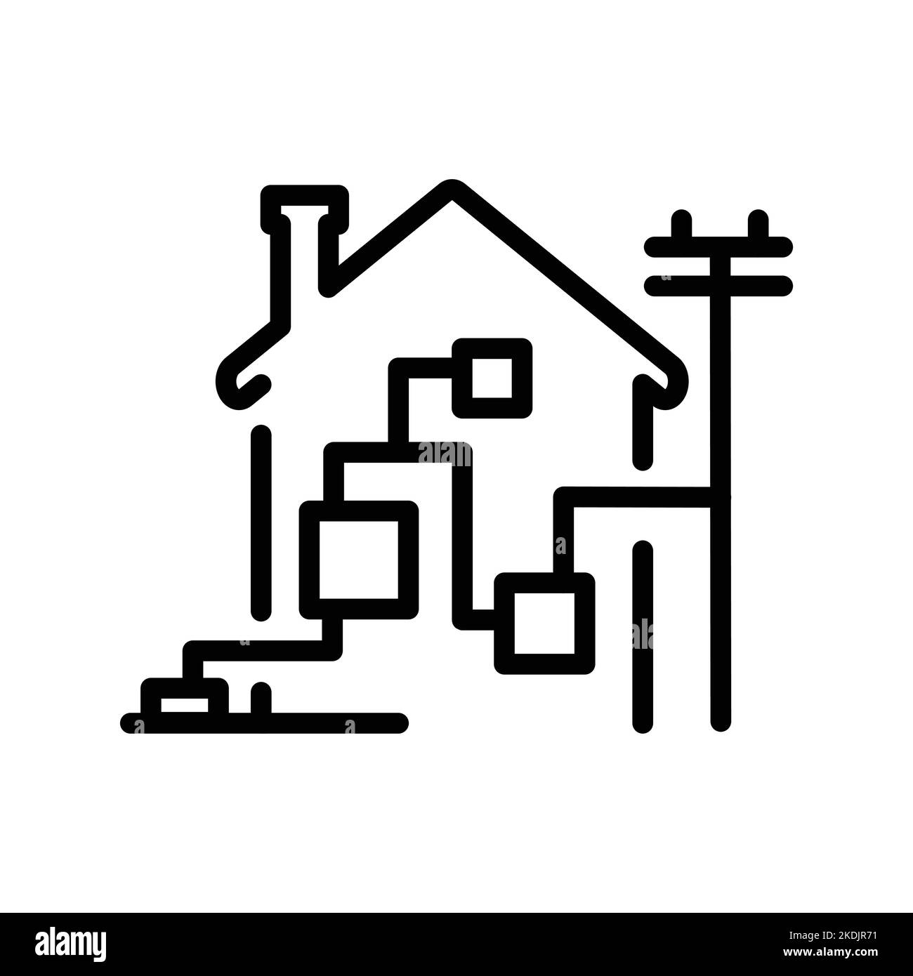 Engineering communications in private house line icon. Building ...
