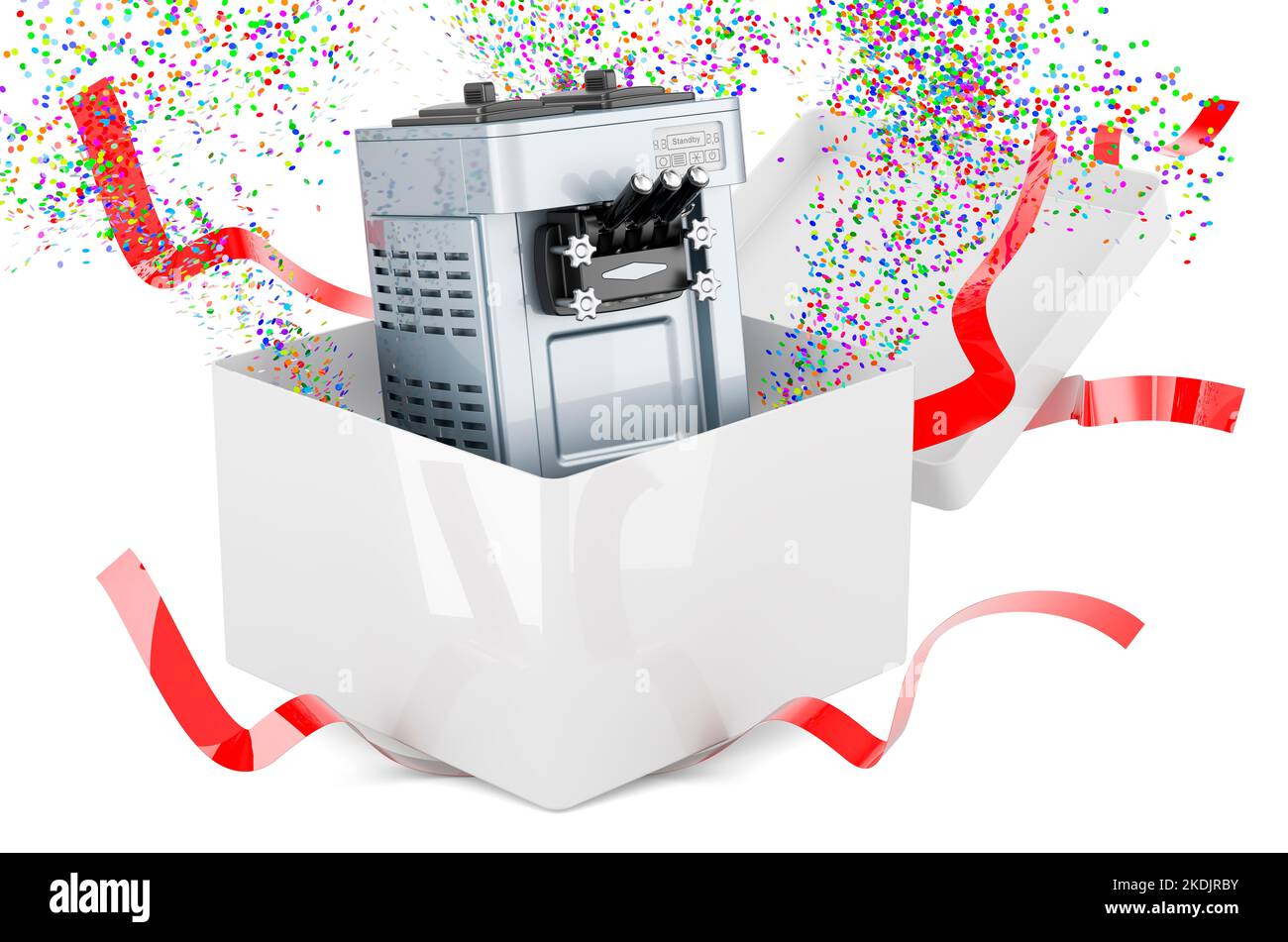 Commercial ice cream machine inside gift box. 3D rendering isolated on white background Stock ...