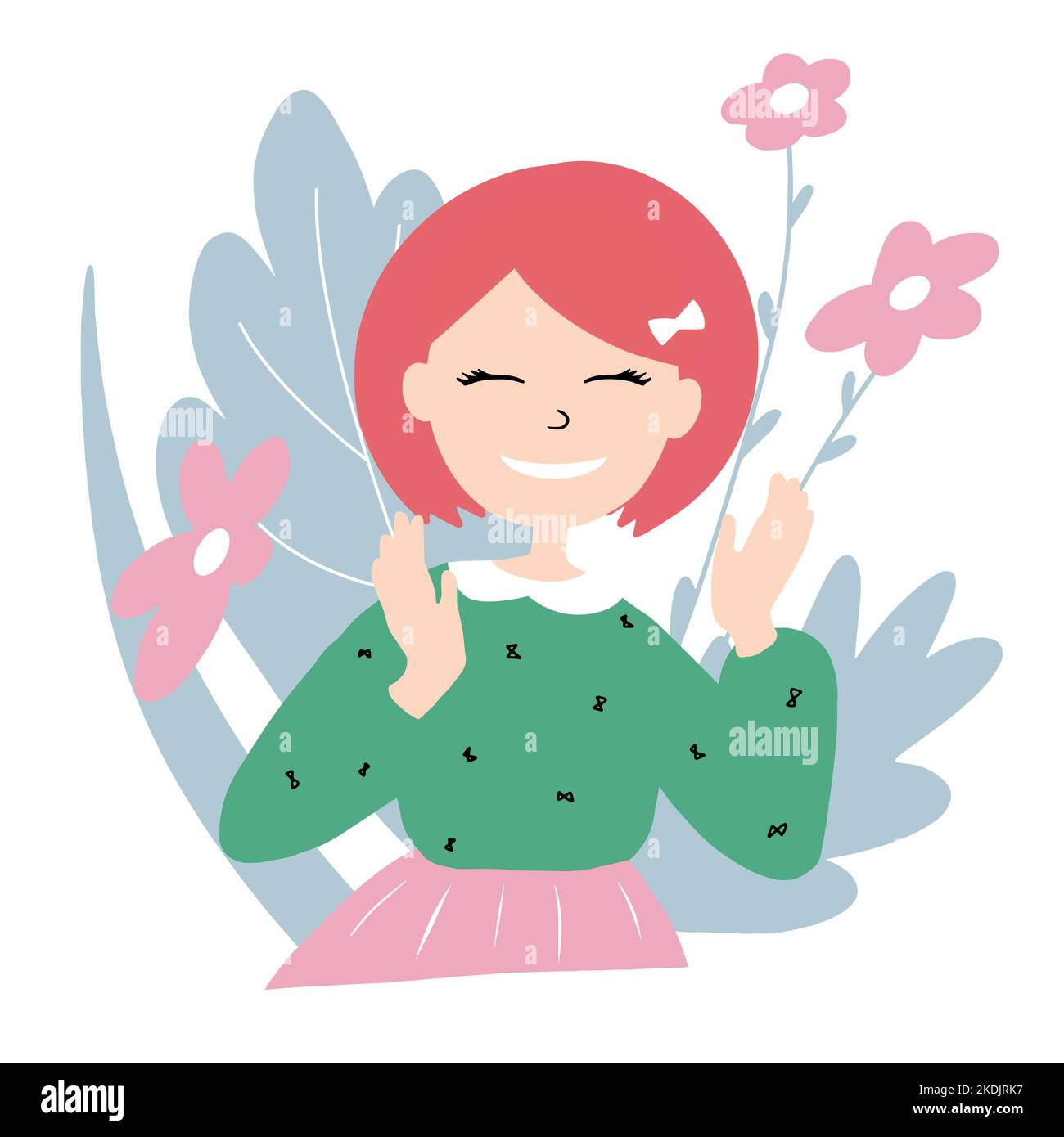 Stylish vector portrait of cute girl clapping her hands ...