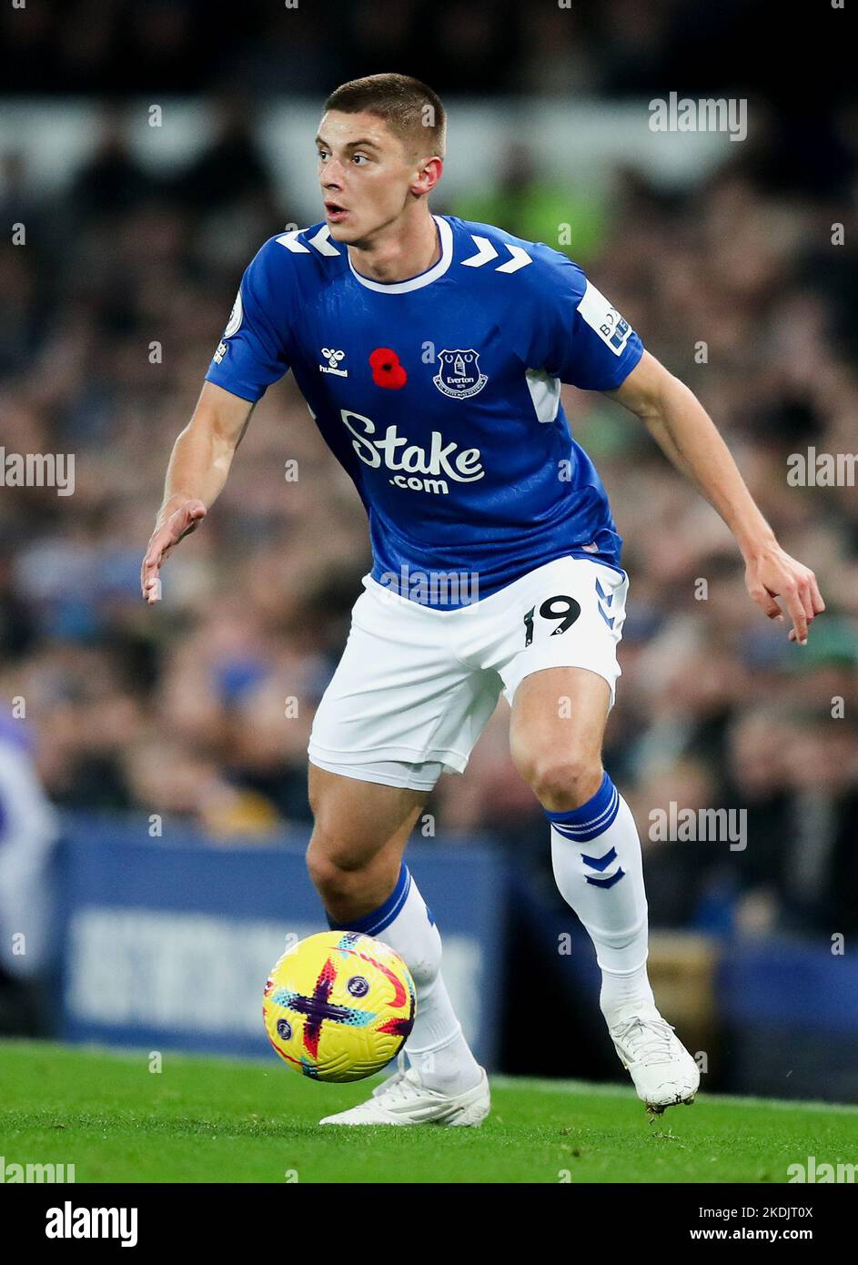 Everton's Vitaliy Mykolenko during the Premier League match at Goodison ...