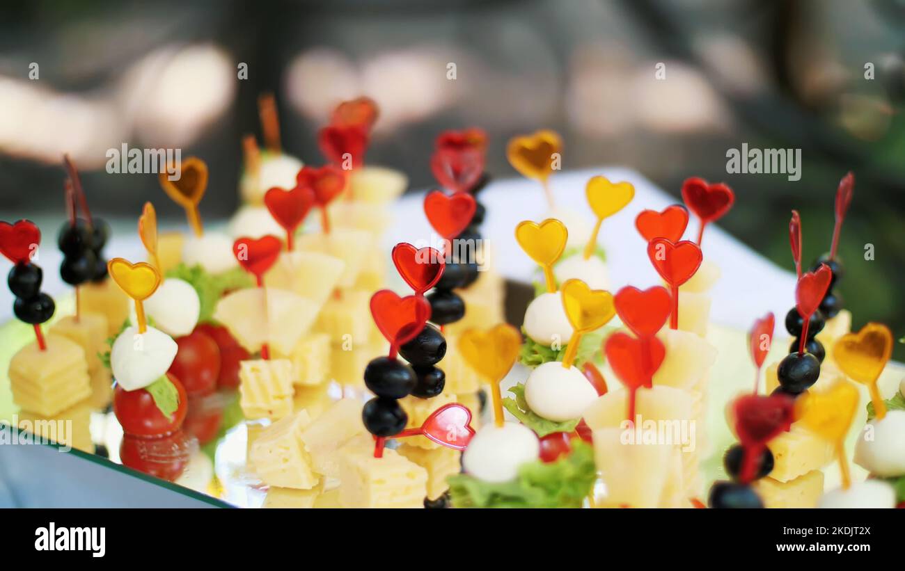 wedding, festive reception, canapes on a buffet of snacks. High quality ...