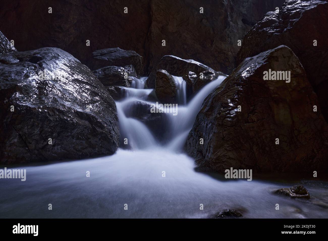 Inside the Cetatile Ponorului cave deep within the karst system, with ...