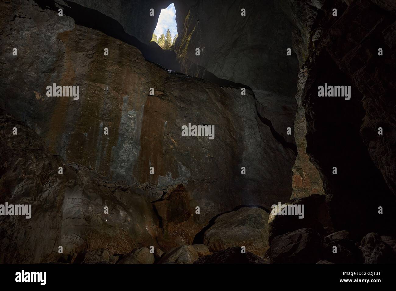 Inside the Cetatile Ponorului cave deep within the karst system, with ...