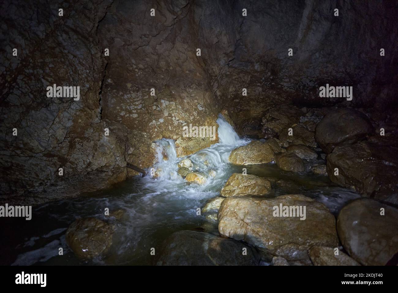 Inside the Cetatile Ponorului cave deep within the karst system, with ...