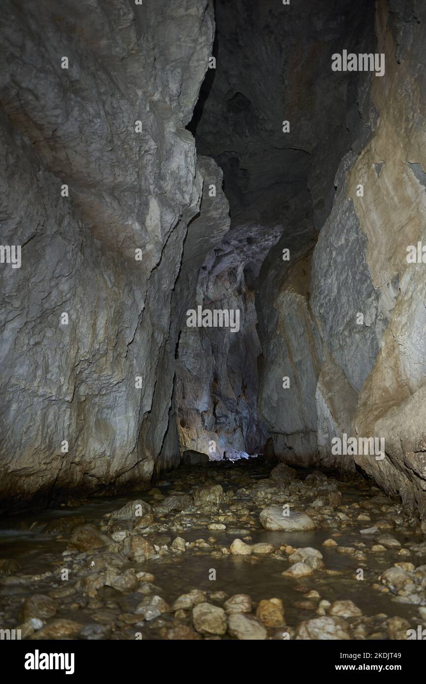 Inside the Cetatile Ponorului cave deep within the karst system, with ...