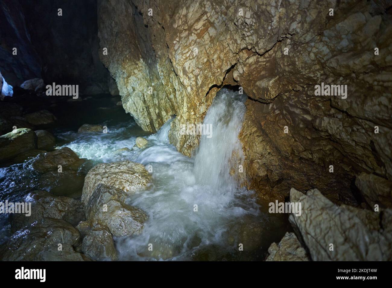 Inside the Cetatile Ponorului cave deep within the karst system, with ...