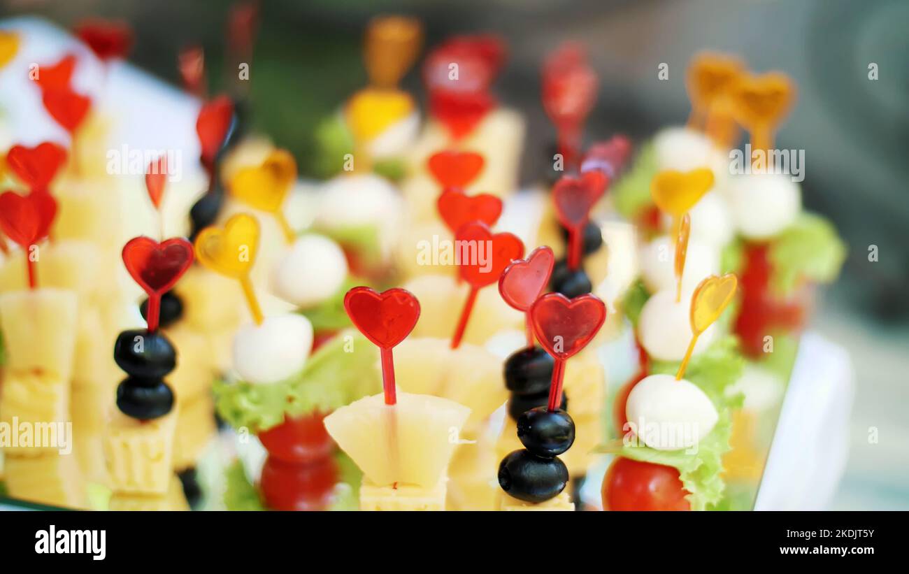 wedding, festive reception, canapes on a buffet of snacks. High quality ...