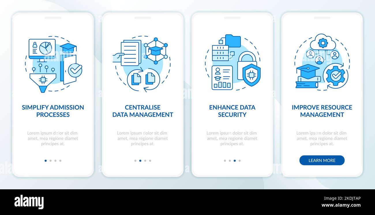 Industry specific ERP benefits blue onboarding mobile app screen Stock ... Industry specific ERP benefits blue onboarding mobile app screen Stock ...
