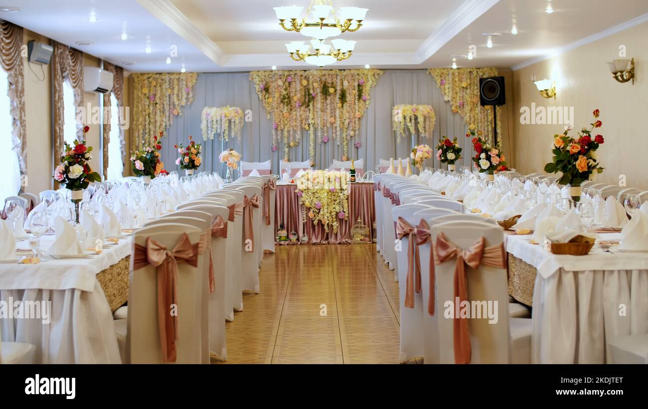 wedding decoration of tables in a restaurant, at a banquet. wedding ...