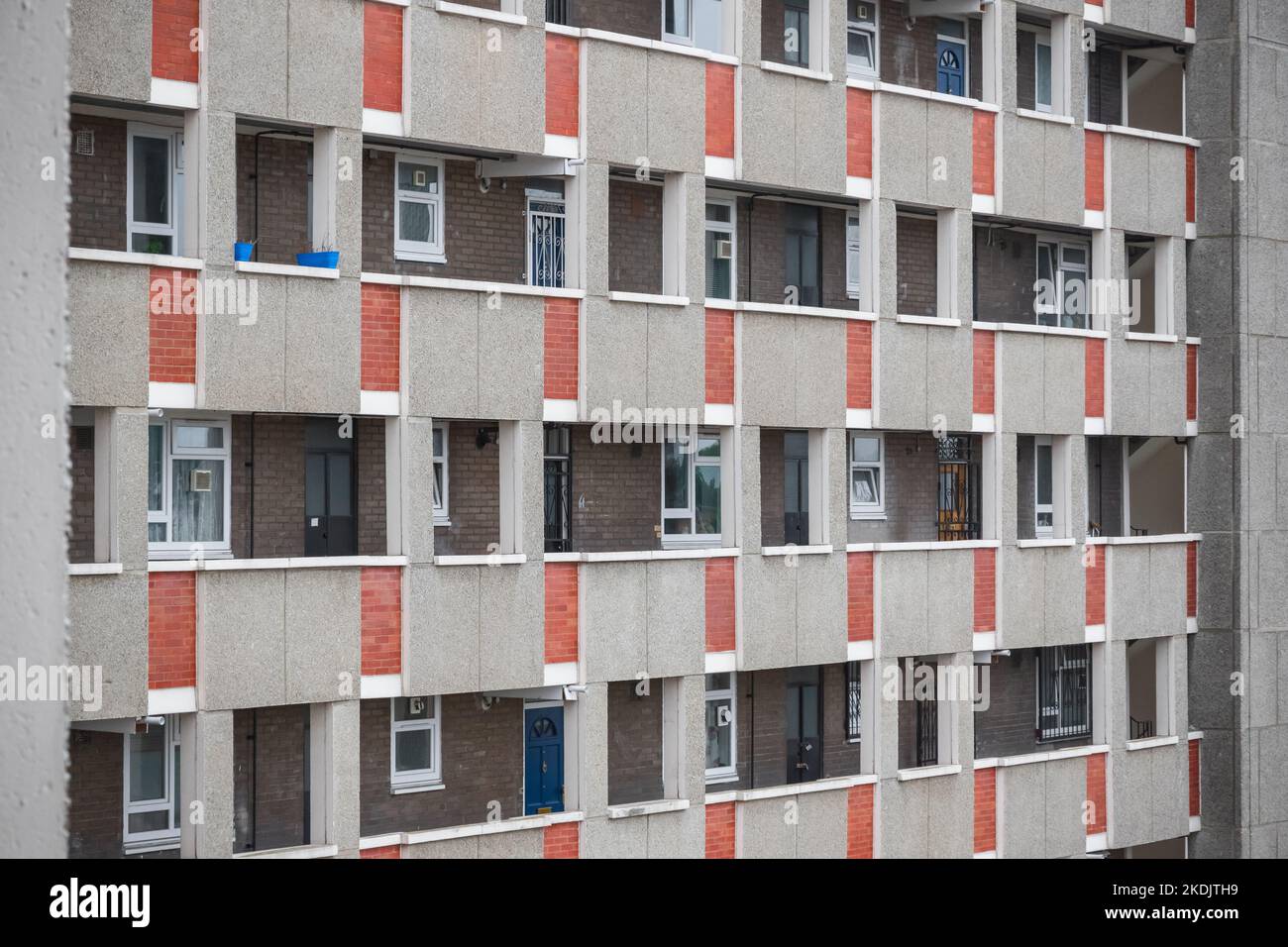 Facade of George loveless house, a huge council housing block in Dorset ...