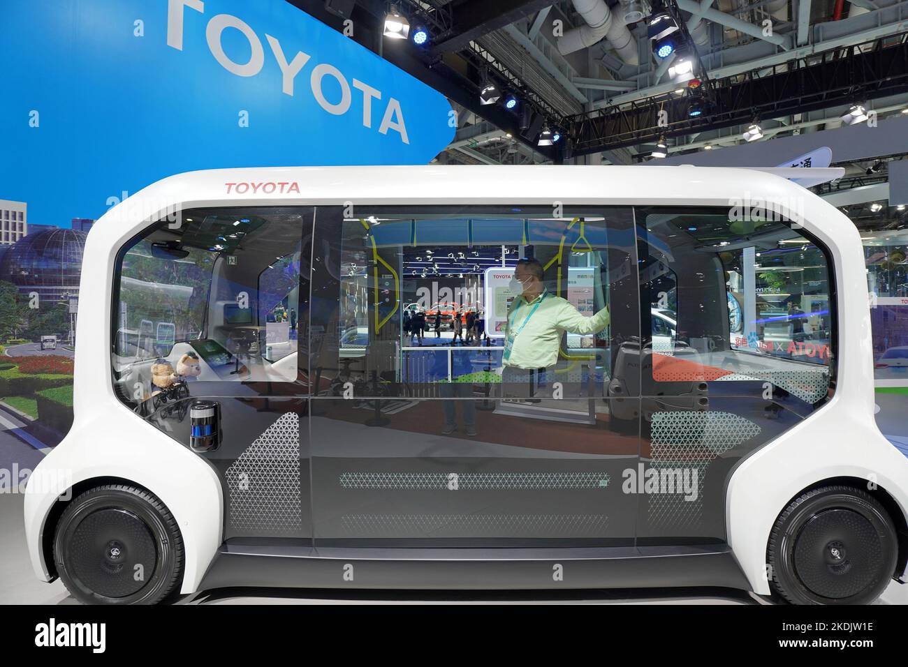 SHANGHAI, CHINA - NOVEMBER 7, 2022 - Visitors visit a Toyota e-Palette self-driving car at the ...