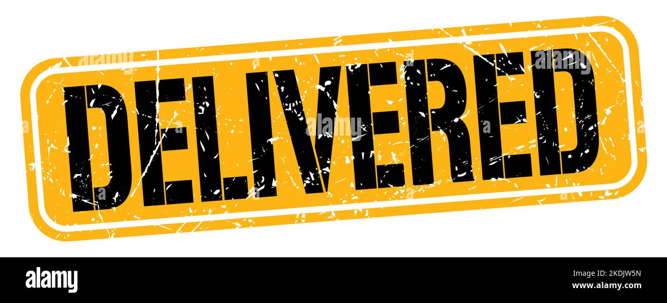 DELIVERED text written on orange-black grungy stamp sign Stock Photo ...