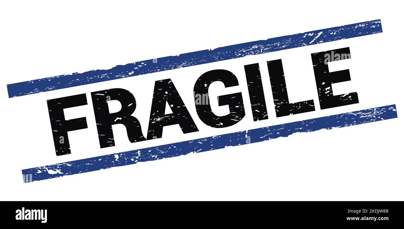 FRAGILE text written on black-blue rectangle stamp sign Stock Photo - Alamy