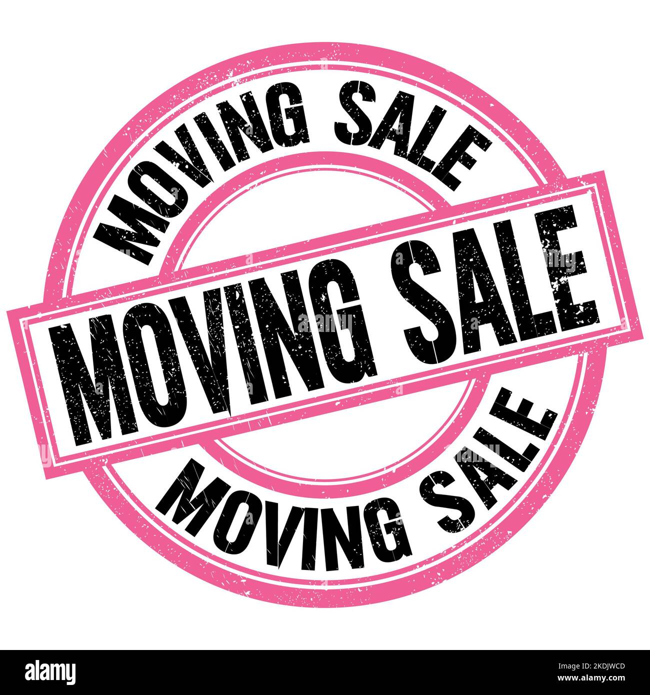 MOVING SALE text written on pink-black round stamp sign Stock Photo - Alamy