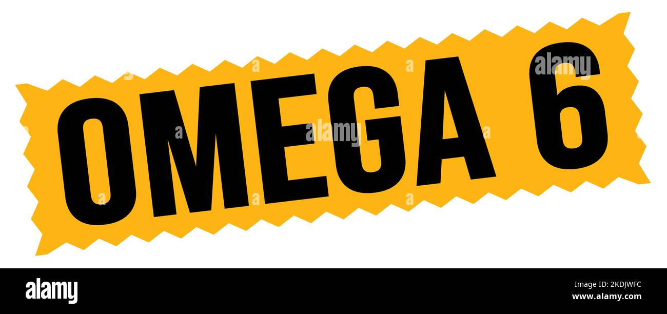 OMEGA 6 text written on orange-black zig-zag stamp sign Stock Photo - Alamy