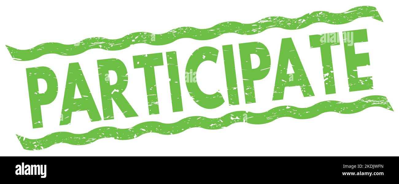 PARTICIPATE text written on green lines stamp sign Stock Photo - Alamy