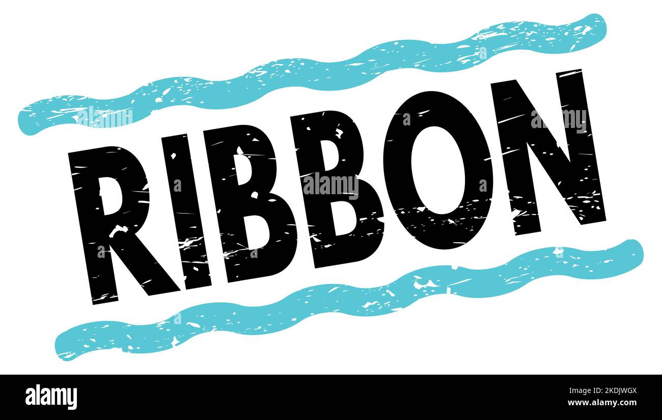 RIBBON text written on blue-black lines stamp sign Stock Photo - Alamy
