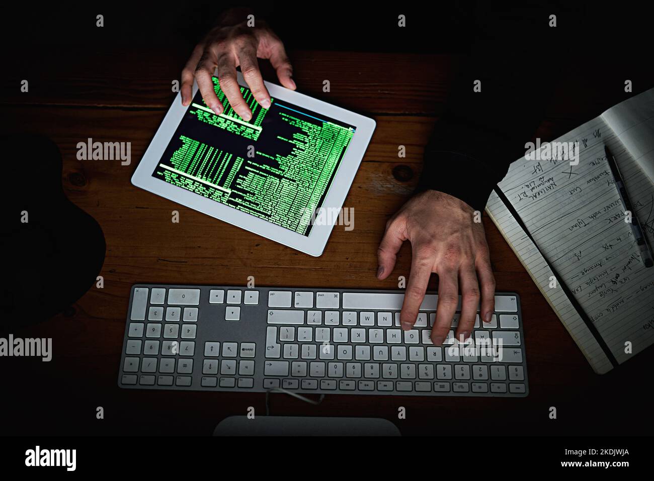 Metadata Is His Playground High Angle Shot Of An Unidentifiable Hacker Using A Computer Late At