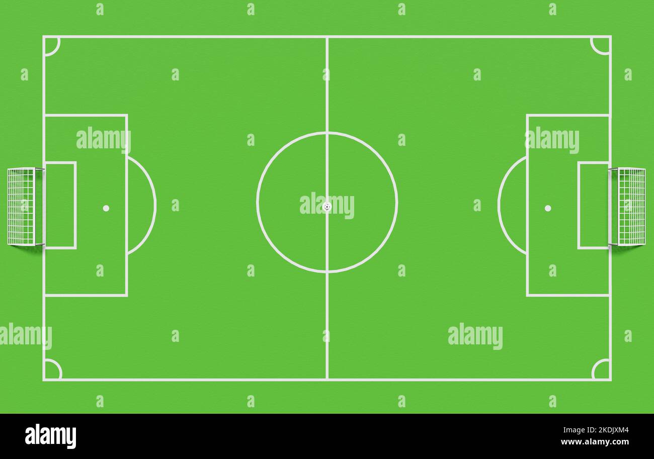 Top view of the empty football field, Soccer gates. 3d render Stock ...