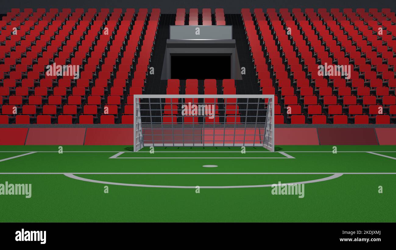 Top view of the empty football field, Soccer gates. 3d render Stock ...
