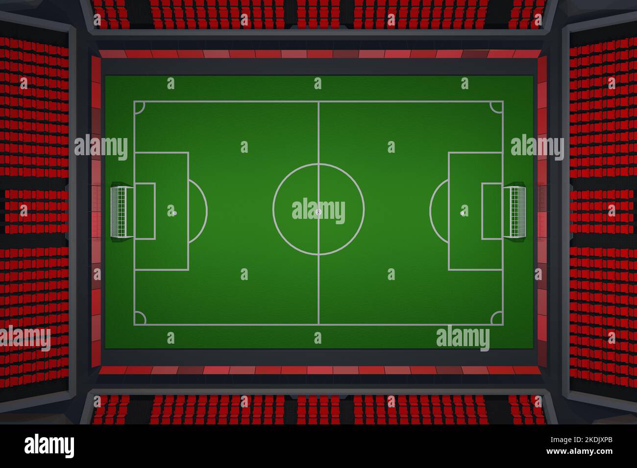 Top view of the empty football field, Soccer gates. 3d render Stock ...