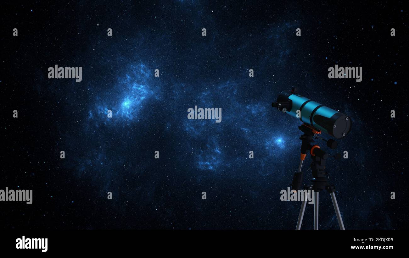 Telescope follows starry sky. Astronomy, observation of stars planets ...