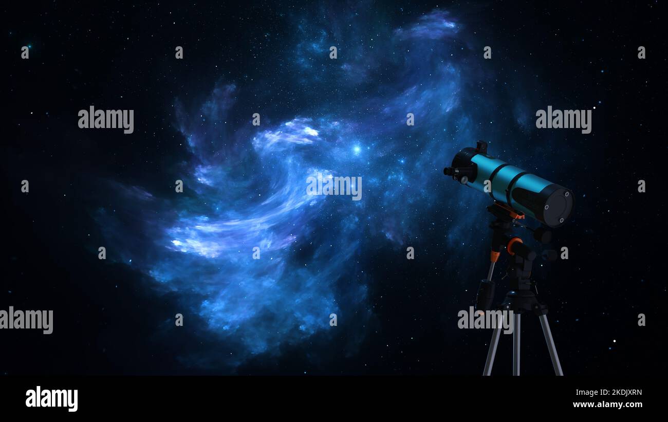 Telescope follows starry sky. Astronomy, observation of stars planets ...