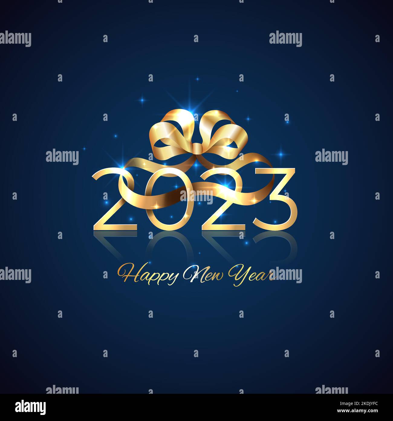 Happy New Year 2023, 23. Shiny golden 2023 with ribbon bow on blue ...
